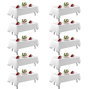 FINDYOU 10 Pack White Table Cloth Rectangle Table 60 x 102 Inch Tablecloths for 6 Foot Rectangle Tables. Stain and Winkle Resistant Polyester Washable White Table Cloths for Parties Wedding Dining