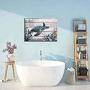 Bathroom wall Decor ocean Sea wall art green Turtle Pictures artwork Painting ocean Decor Canvas Prints Nautical bathroom art pictures Canvas Wall art Decor Canvas Framed Prints bedroom Ready to hang