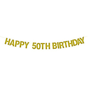 GOER Gold Glitter HAPPY 50TH BIRTHDAY Banner for 50th Birthday Party Decorations