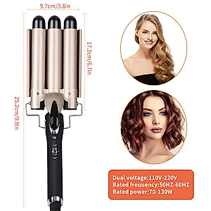 3 Barrel Curling Iron Hair Crimper, Zealite 1-inch Professional Hair Curling Wand with 2 Temperature Control, Crimper Hair Tool for Women or Girls