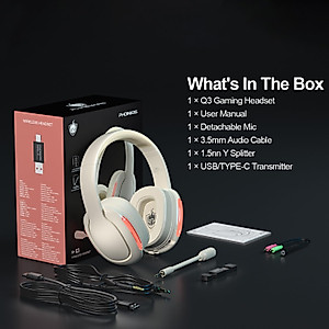 YOTMS Wireless Gaming Headset, 2.4GHz Wireless Headset for PC, PS4/PS5, Switch, Long Battery Up to 30h, 7.1 Surround Sound, Detachable Microphone, 3.5mm Wired Jack for Xbox (Beige)