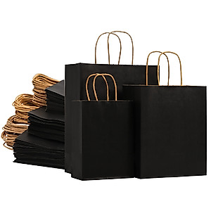 Nicunom 90 Pack Black Kraft Paper Bags, 6x3x8/8x4x10/10x5x13 Bulk Shopping Bag Craft Bags Thick Party Favor Bag with Handle for Wedding Birthday Halloween Father's Day Mother' Day Christmas Anniversary