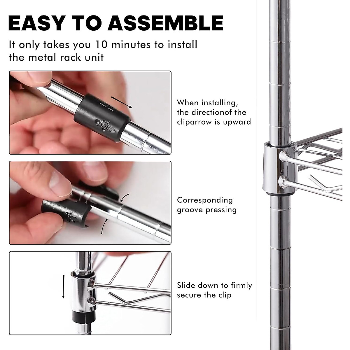 Land Guard Height-Adjustable Chrome Storage Racks and Shelving, 3-Tier Wire Shelf, Metal Rack Shelving, Narrow Storage Rack for Laundry Bathroom Kitchen Pantry Closet (16”L x 12”W x 30”H)…