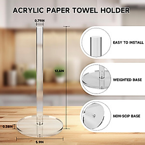 Worhe Clear Acrylic Paper Towel Holder Countertop 5.9" Diameter Thickening Sturdy Base, for Kitchen Bathroom Vanity Countertop , Paper Towel Dispenser for Tear Paper Towel Roll 1 Pack(YGC001)