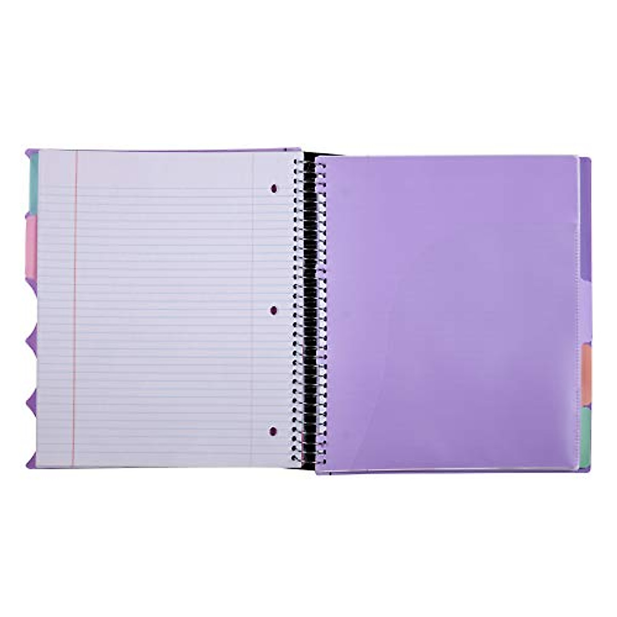 Mintra Office Durable PREMIUM Spiral Notebook, ((Lavender, 5 Subject (8.5in x 11in)) - Fabric Covered Coils, No Snags, College Ruled, Adjustable PocketDividers, Ruler, Organization, Student, School