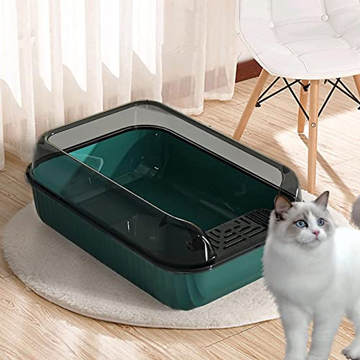 Qianly Cat Litter Box,Cat Toilet,Detachable, Anti Splash,Easy to Clean, Stain Resistant Scatter Shield Kitty Litter Pan Cat Litter Tray Kitty, Green
