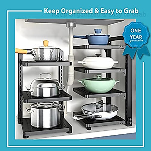 ROMATIA Pot Organizer Rack for under Cabinet, Heavy Duty Pan Rack under Sink Storage, lid organizer, Kitchen Cabinet Organizer with 4 Adjustable Tiers(Solid Style)