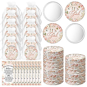 Yuntau 36 Sets Baby Shower Favors for Adults 2.76'' Compact Mirrors Bulk with Thank You Cards Organza Bags Pocket Makeup Mirrors for Guests Return Gift Bridal Wedding Gender Reveal Party(It's a Girl)