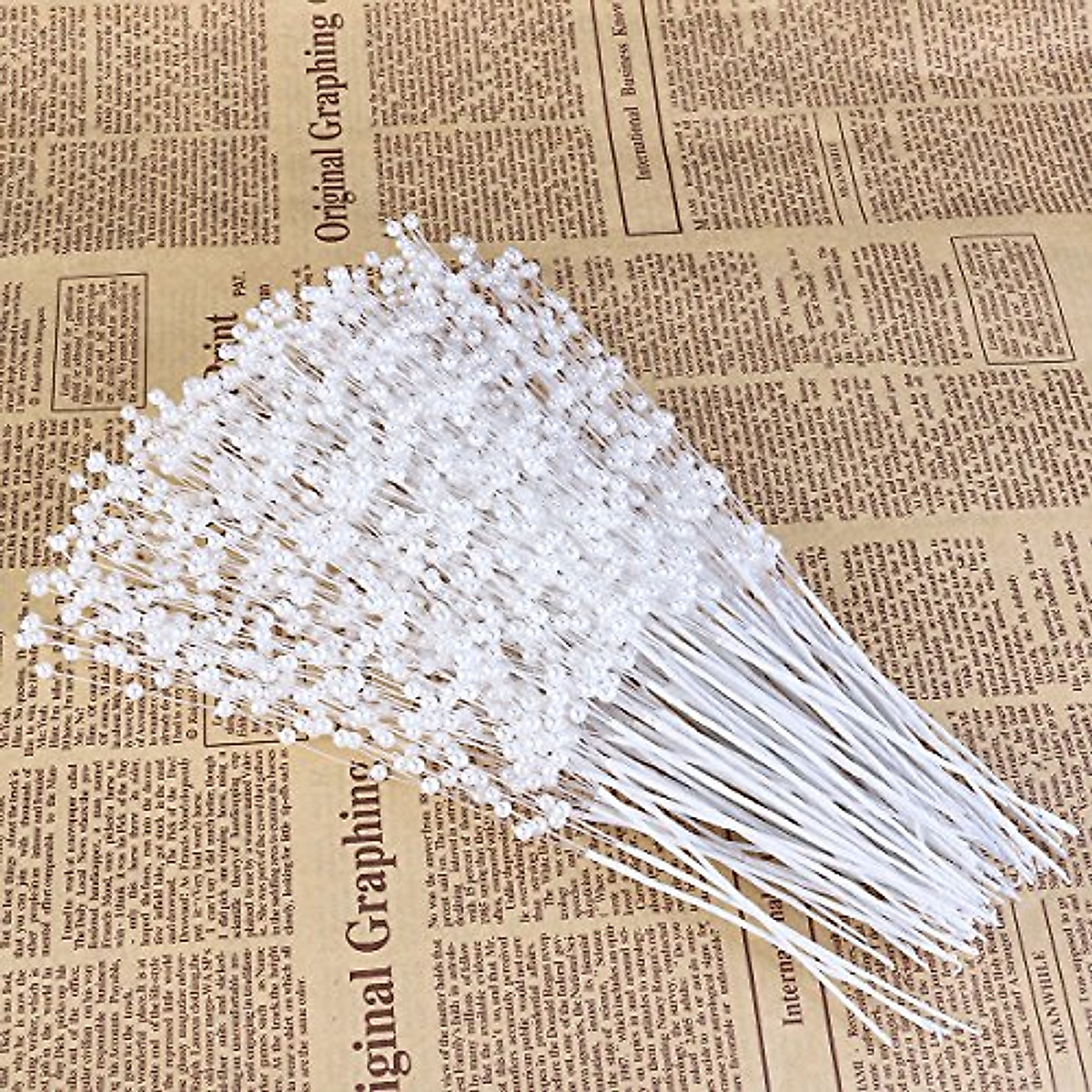 ULTNICE 100Pcs White String Pearls Sticks, Bridal Wedding Pearl Bouquet Artificial Bridal Bouquet Bulk DIY Pearl String Beaded Garland White Bridal Bouquets for Bride Party Decoration