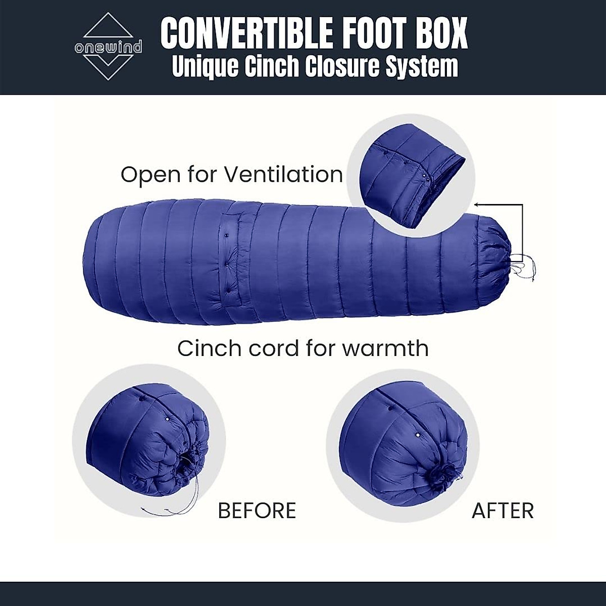 onewind Topquilt, Warm Topquilt Poncho Sleeping Bag Dupont Sorona Over Quilt with Footbox Lightweight and Portable for Camping, Backpacking, Hiking, Navy Blue