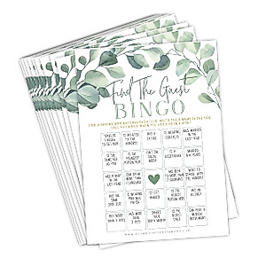 Your Main Event Prints Eucalyptus Floral Find The Guest Bingo Game for Bridal Shower, Baby Shower and Bachelorette Parties, 50 Game Cards Included