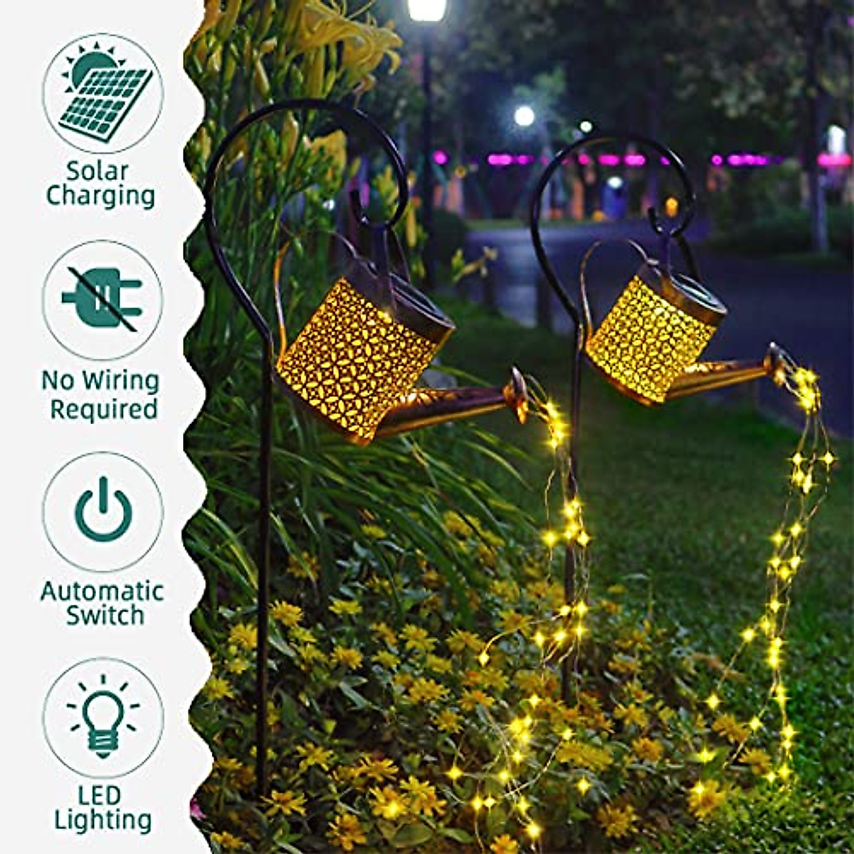 BQOQB Watering can with Garden Decor Lights-Retro Waterproof Copper Solar Twinkle Lights for Outdoor,Pathway,Yard,Deck,Lawn,Patio,Walkway Party Decorations, Gifts for Mom