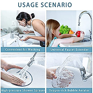 Lifeadhoc Faucet Extender Aerator, 1440° Universal Swivel Robotic Arm Sink Faucet Extension Aerator & Sprayer Attachment for Kitchen, Bathroom, Laundry with 2 Water Outlet Modes