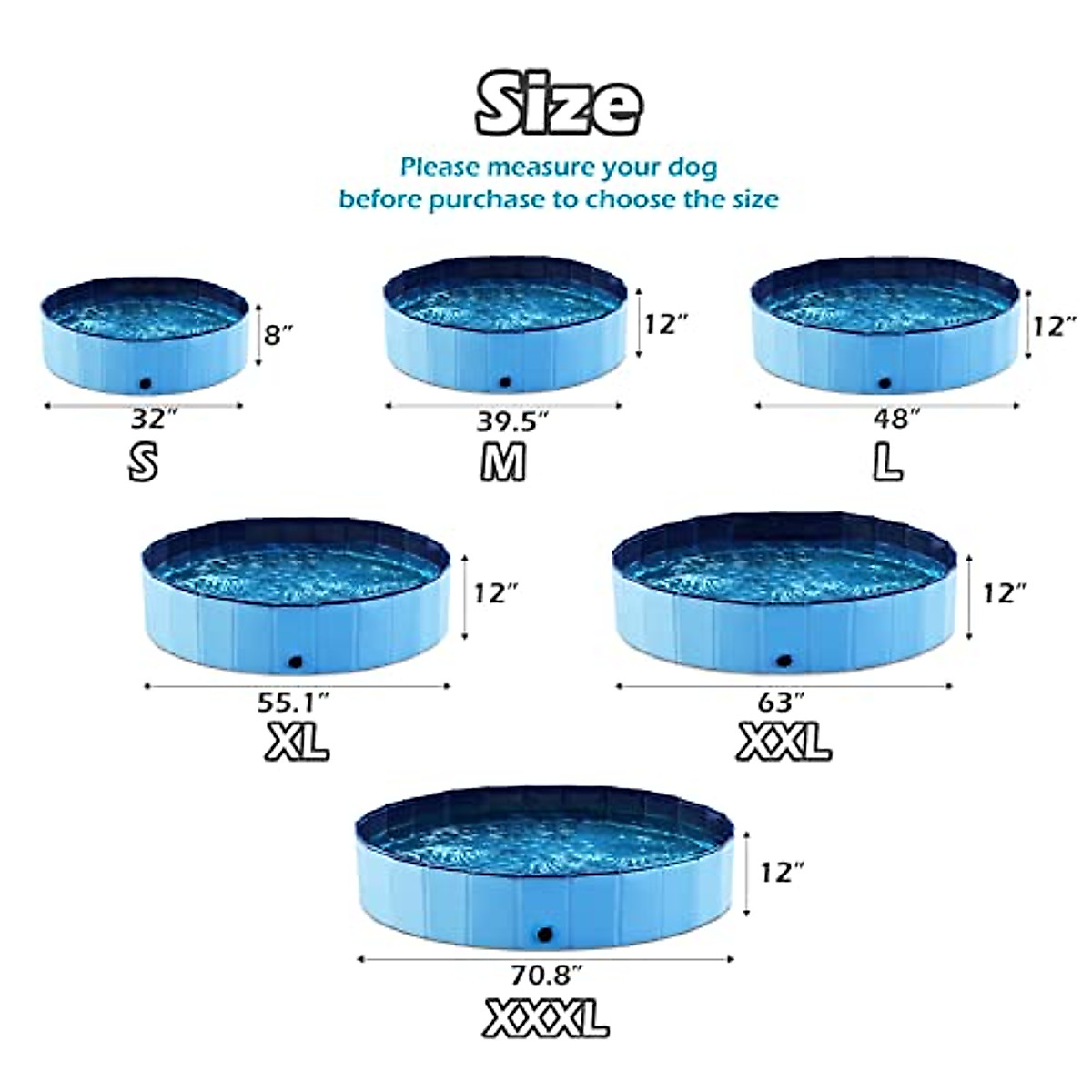 Jasonwell Foldable Dog Pet Bath Pool Collapsible Dog Pet Pool Bathing Tub Kiddie Pool for Dogs Cats and Kids (32inch.D x 8inch.H, Blue)