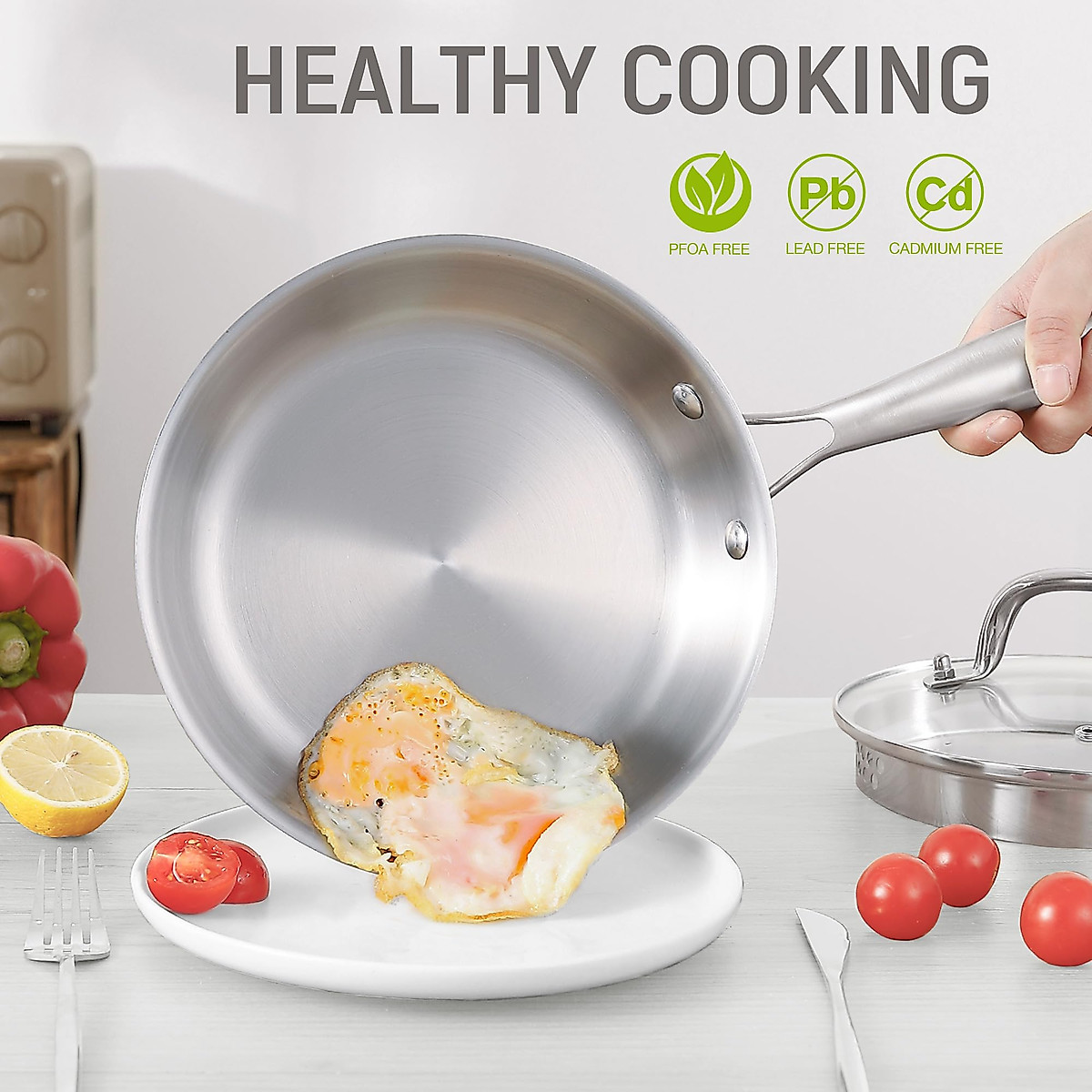 Buttermelt Pots and Pans Set- Tri-ply Full Body Stainless Steel Cookware Set, 3.5QT Saucepan with Steamer Basket & 7 Inch Frying Pan Skillet, Pots and Pans for Boiling Gravies, Pasta, Noodles, Omelet