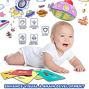 JONZOO Bilingual Baby Flash Cards, 100 Pages Toddler Flashcards with Rings & Holes, Educational Toy for Kids Baby Toddlers Over 6 Months Learn ABCs/Language/Numbers/Animals/Fruits(Visual Cards)