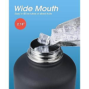 64 oz Water Bottle Insulated with Straw & 3 Lids, Coolflask Large Metal Stainless Steel Water Jug Big Half Gallon Wide Mouth for Sports, Gym or Office, BPA-Free Keep Cold 48H Hot 24H, Magic Black