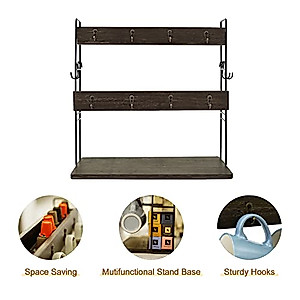 Wood Coffee Mug Rack Holder Stand with Metal Frame and Wooden Shelf for Coffee, Countertop 2 Tier Tea Cups Display Organizer for Home & Kitchen