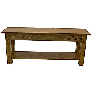 Golden Oak Farmhouse Bench with Shelf