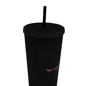 PLA Beauty Studded Tumblers | Insulated Double Wall | With Screw on Lid and Straw | Cold Beverage | Hand Wash | 24 oz (Black Lash)