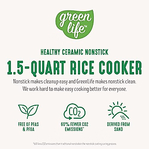 GreenLife 6-Cup Rice Cooker Steamer, PFAS Free Removable Ceramic Nonstick Pot, Auto Presets, Wood Print Handle, Keep Warm Function, One Touch Design, Dishwasher Safe, Measuring Cup, Rice Paddle, Cream