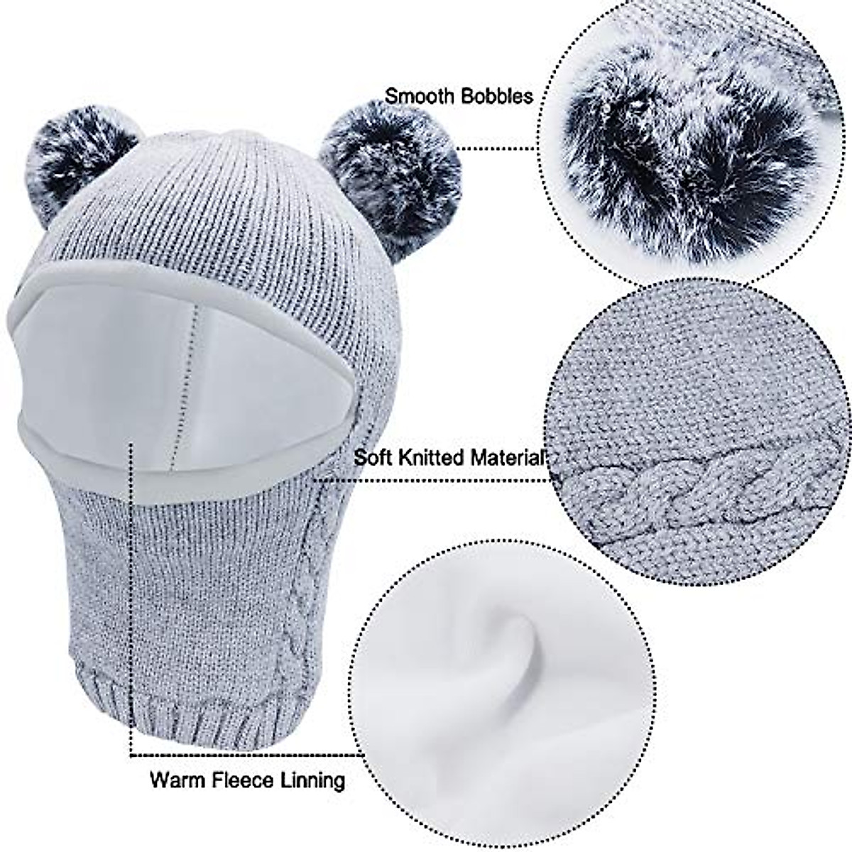Bienvenu Baby Boy Girl Winter Hat, Kids Earflap Hat with Scarf, Toddler Fleece Beanie Cap Balaclava, Gray