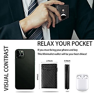 Pop Up Wallet Smart Wallet For Men,Stealth RFID Blocking Mens Credit Card Holder,Aluminum Trifold Leather Wallets With ID Window,Front Pocket Compact Wallet For Men And Women(Carbon Fiber Black)