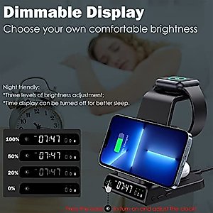 Wireless Charging Station for Apple Multiple Devices, 3 in 1 Wireless Charger with Clock for iPhone 14 Pro Max/14 Pro/14/13/12/X/XR, AirP od Pro 3/2, Apple Watch Stand for iWatch Series 8/7/6/SE