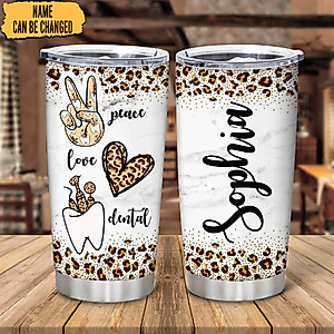 Hyturtle Personalized Dentist Tumbler Coffee - Peace Love Dental Stainless Steel Tumbler 20 oz With Lid - Idea Gifts For Dentists, Women, Dental Hygiene, Glass, Men, Hygienist - Gifts For Birthday