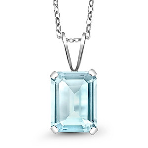 Gem Stone King 925 Sterling Silver Gemstone Birthstone Necklace | Emerald Cut 9X7MM Pendant Necklace for Women | With 18 Inch Silver Chain