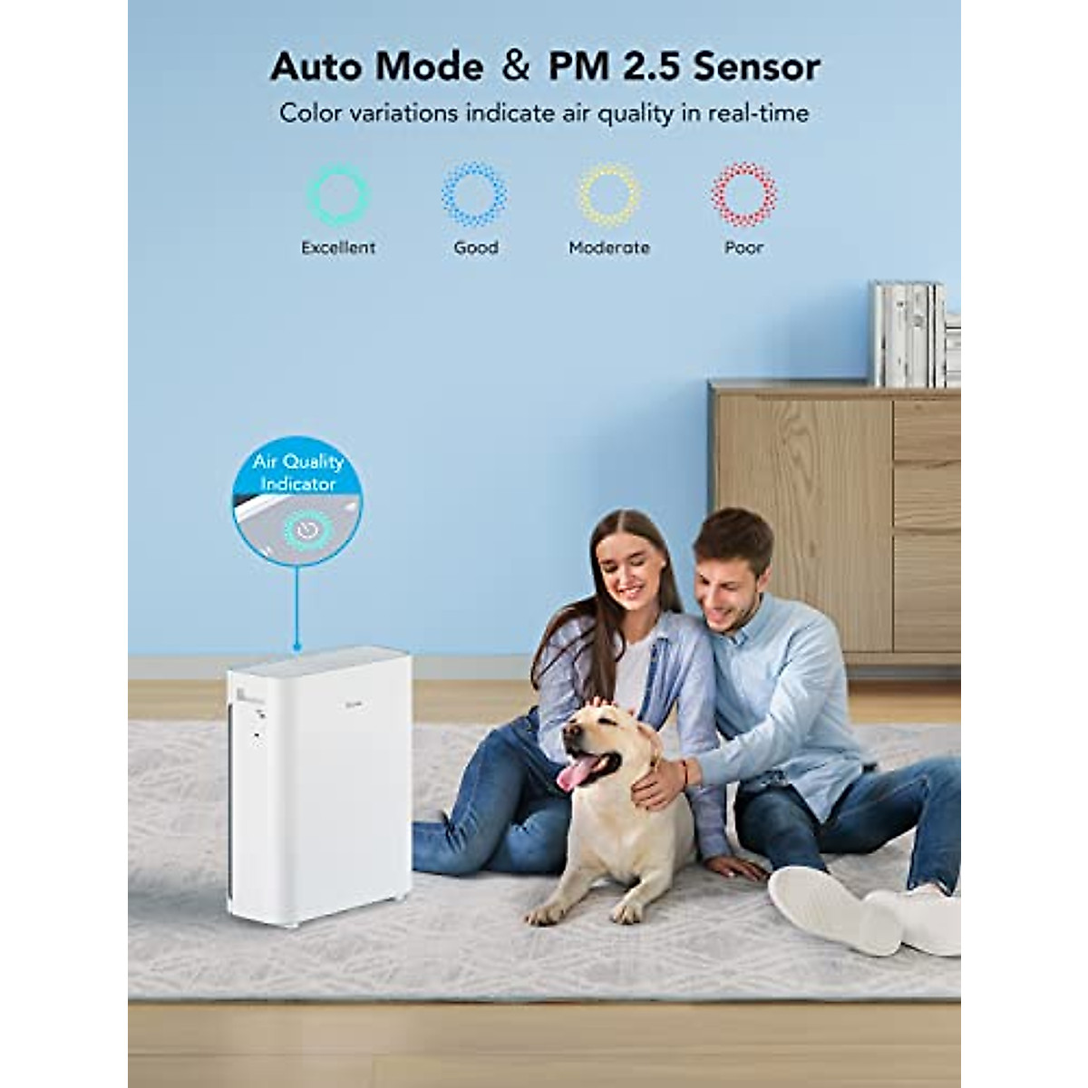 Govee Smart Air Purifiers for Pets, Wi-Fi Air Purifiers for Home Large Room Bedroom, H13 True HEPA Filter Cleaner with Washable Filter for Pet Hair, Odors, PM2.5 Sensor, Auto Mode