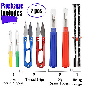 Mr. Pen- Seam Ripper Kit, 7 pcs, Seam Ripper Pack, 4 Seam Rippers with 2 Thread Snips and 1 Sliding Gauge, Seam Rippers for Sewing, Sewing Tools, Thread Cutter, Seam Ripper and Thread Remover.