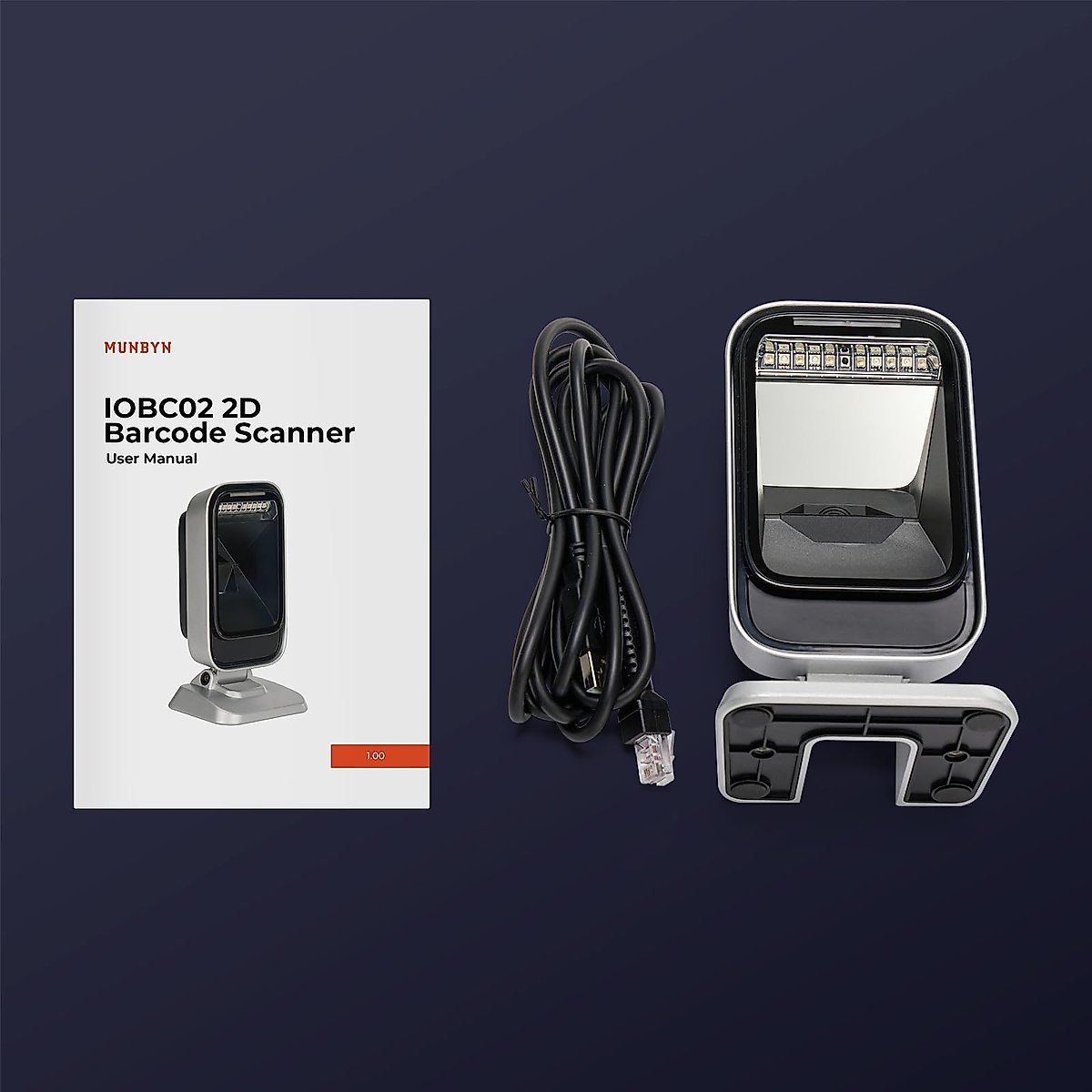 MUNBYN 1D 2D Barcode Scanner IOBC01 Hands-Free Barcode Scanner Omnidirectional PDF417 Data Matrix QR USB Wired Reader, Auto/Manual Destktop Scanner Support Paper/Screen Barcode, Plug & Play