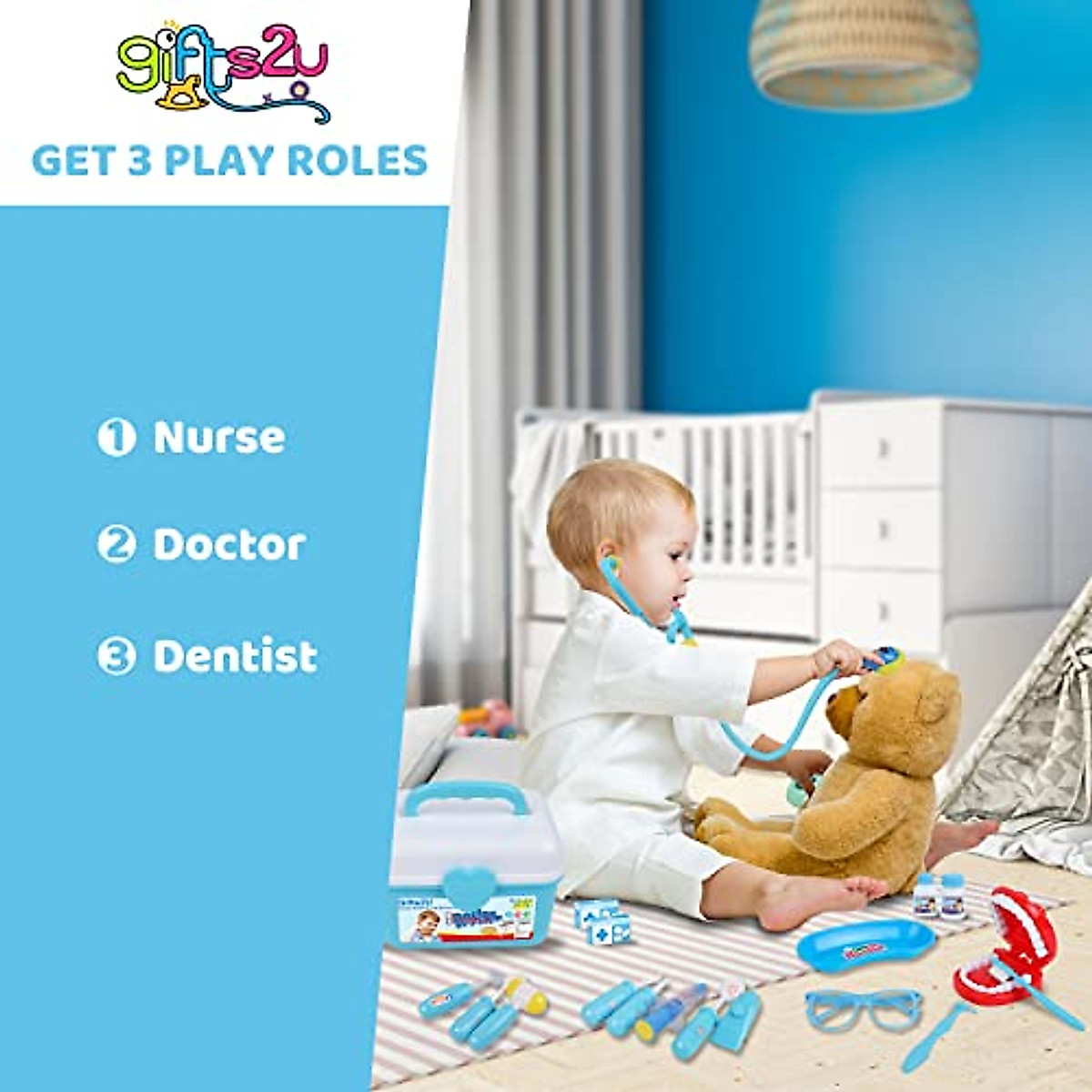 Gifts2U Toy Doctor Kit, 37 Pieces Kids Pretend Play Toys Dentist Medical Role Play Educational Toy Doctor Playset for Boys Ages 3-6