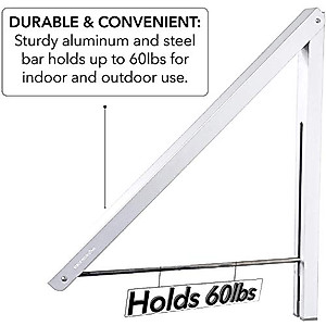 Stock Your Home Single Foldable Clothing Rack, Wall-Mounted Retractable Clothes Hanger for Laundry Dryer Room, Hanging Drying Rod, Small Collapsible Folding Garment Racks, Dorm Accessories (White)