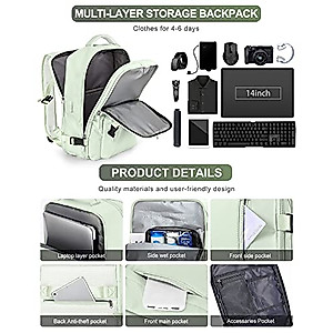 VGCUB Large Travel Backpack,Carry on Backpack for Women Men Airline Approved Gym Backpack Waterproof Business Laptop Daypack,Green With Toiletry Bag