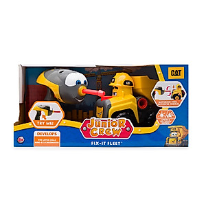 CAT Construction Toys, Junior Crew Fix-It Fleet Construction Toy Dump Truck, Ages 3+, Motorized Drill, Lights & Sounds, Fine Motor Skills, Batteries Included