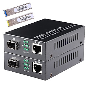 2 PACK Fiber Transceiver, 1.25G/s Bidi Gigabit Single-Mode Fiber Ethernet Media Converter with 2PCS Bidi SFP LC Module Included, 10/100/1000Base-Tx to 1000Base-SX SMF RJ45 to SFP Slot up to 30KM