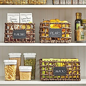 mDesign Water Hyacinth Open Weave Household Basket with Built-in Chalkboard Label for Storage in Bedroom, Bathroom, Office - Hold Clothes, Blankets, Linens, Accessories - 6 Pack - Brown Wash