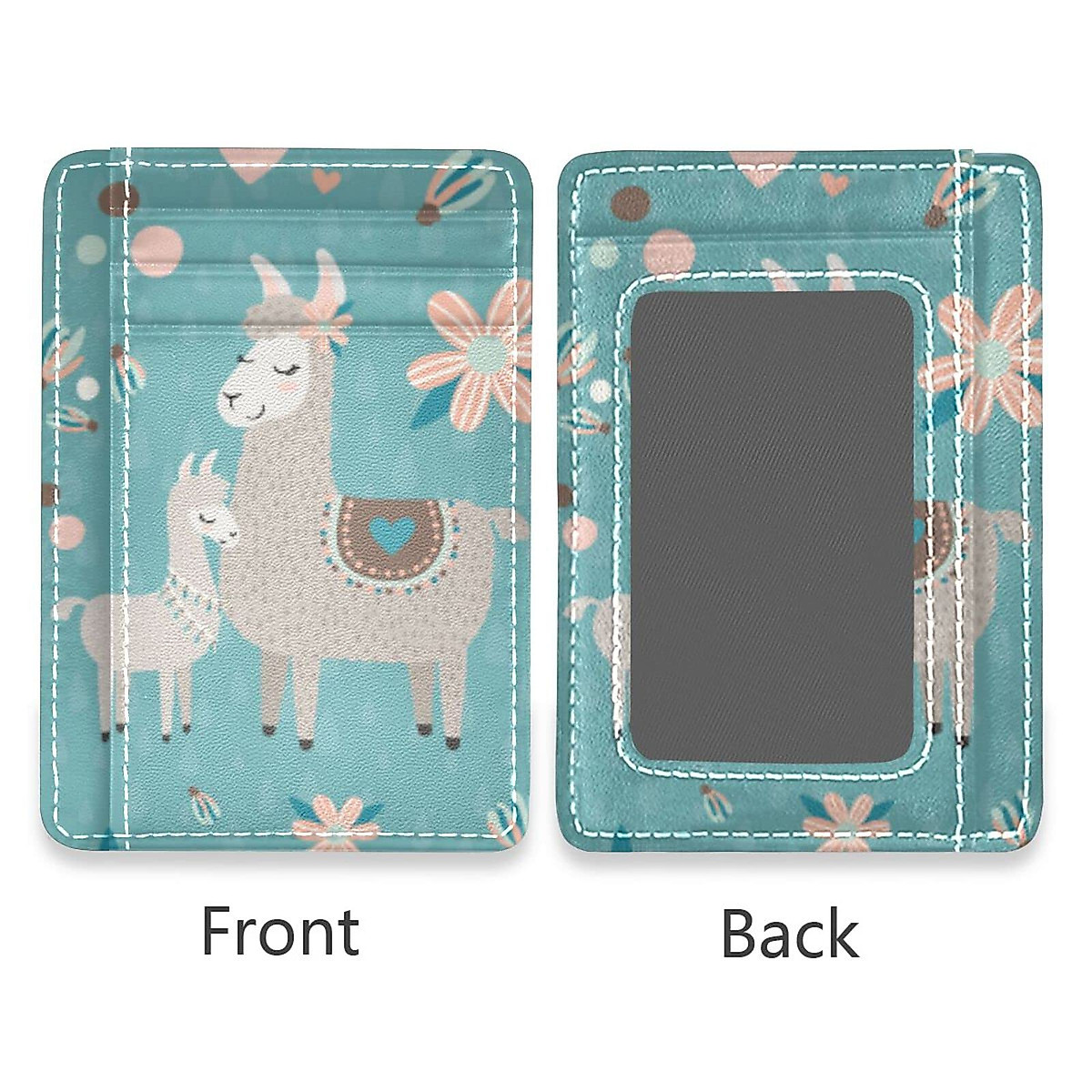 OTVEE Llama Alpaca Flowers Slim Minimalist Wallet Rfid Blocking Card Wallets PU Leather Front Pocket Wallets