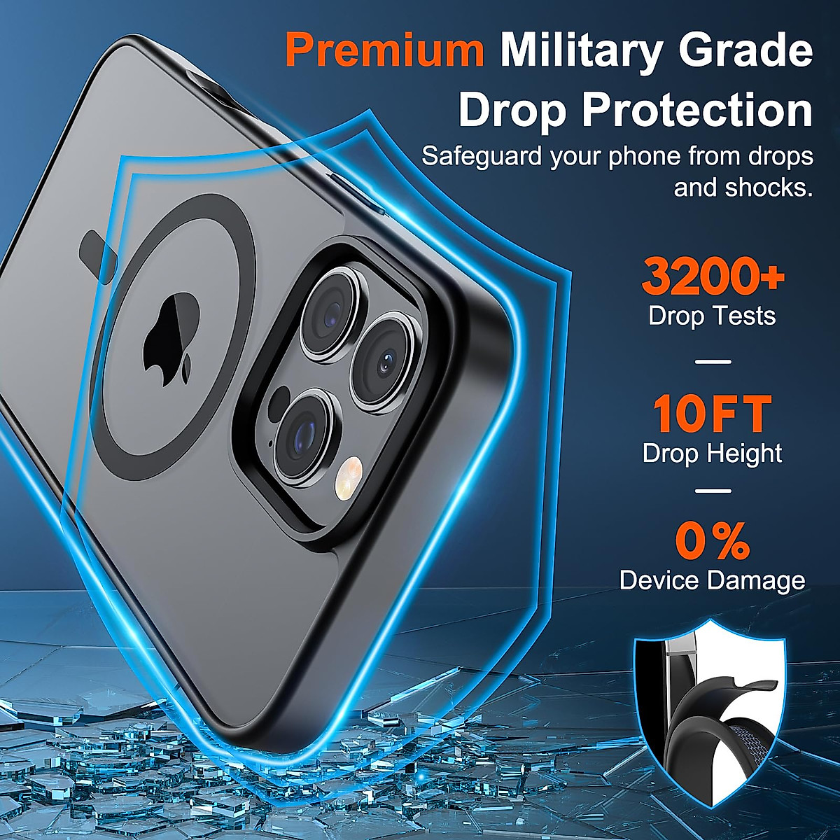 SUPFINE Magnetic for iPhone 16 Pro Case (Compatible with MagSafe) (Military Grade Drop Protection) Slim Translucent Matte Shockproof with Anti-Fingerprint Phone Case,Black