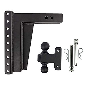 BulletProof Hitches 2.5" Adjustable Extreme Duty (36,000lb Rating) 12" Drop/Rise Trailer Hitch with 2" and 2 5/16" Dual Ball (Black Textured Powder Coat, Solid Steel)