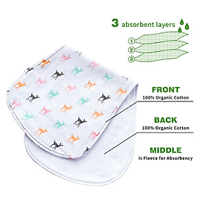 MiiYoung 5-Pack Baby Burp Cloths for Girls, Triple Layer, 100% Organic Cotton, Soft and Absorbent Towels, Burping Rags for Newborns Set (Woodland)