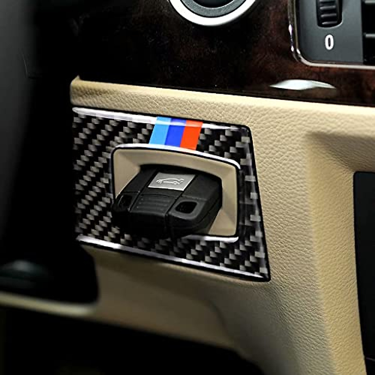 Direta Car Interior Key Socket Protection Frame Trim For BMW 3 Series E90 E92 2005-2012 Carbon Fiber(Style A Left Drive), Carbon Black