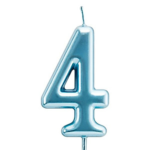 Birthday Candle Blue Happy Birthday Number Candles for 4th Cake Topper Decoration for Party Kids Adults Numeral 4