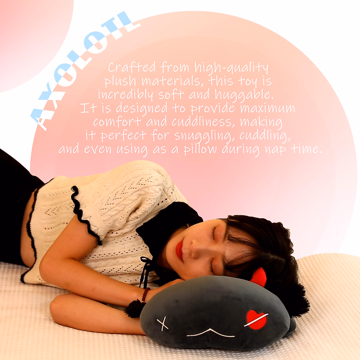 Tiralia Cute Axolotl Plush, Axolotl Stuffed Animals Salamander Plush Pillow Kawaii Soft Plushies Toy Axolotl Doll Gifts for Girls Kids Decor (13in, Black)