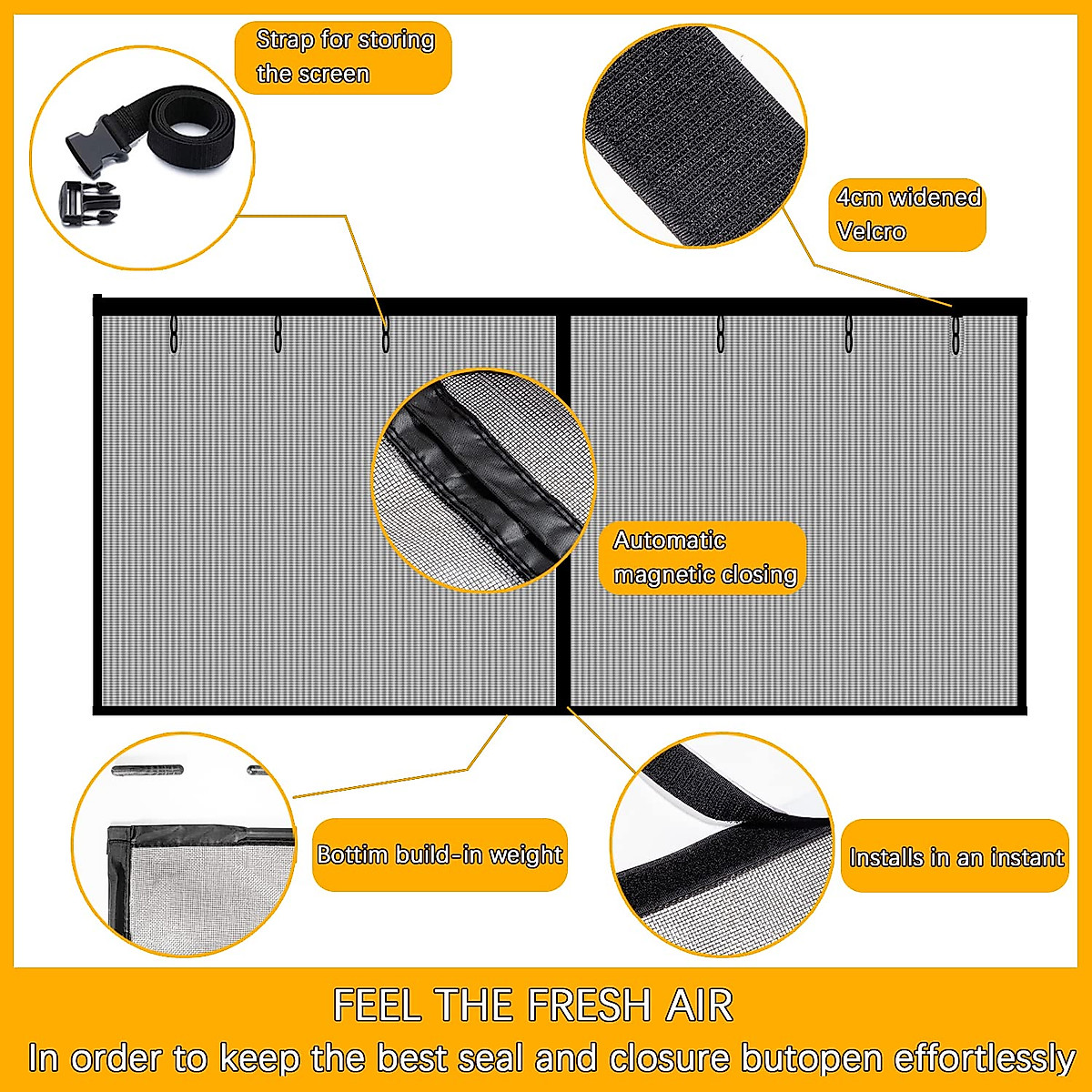 Fiberglass Magnetic Garage Screen Door - Double 16x7ft (2 car) Hands Free Mesh Screen Door，DIY Retractable Garage Door Screen with 6 Roll Up Starps (Fit 16 Ft W * 7 Ft H-A)