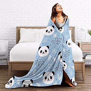 Zeleda Panda Blanket,Flannel Warm Cozy Panda Blankets Comfortable Soft Throw Blanket, for Couch Bed or Travel,Birthday Gifts for Girls Kids Adult 60"X50"(Blue)