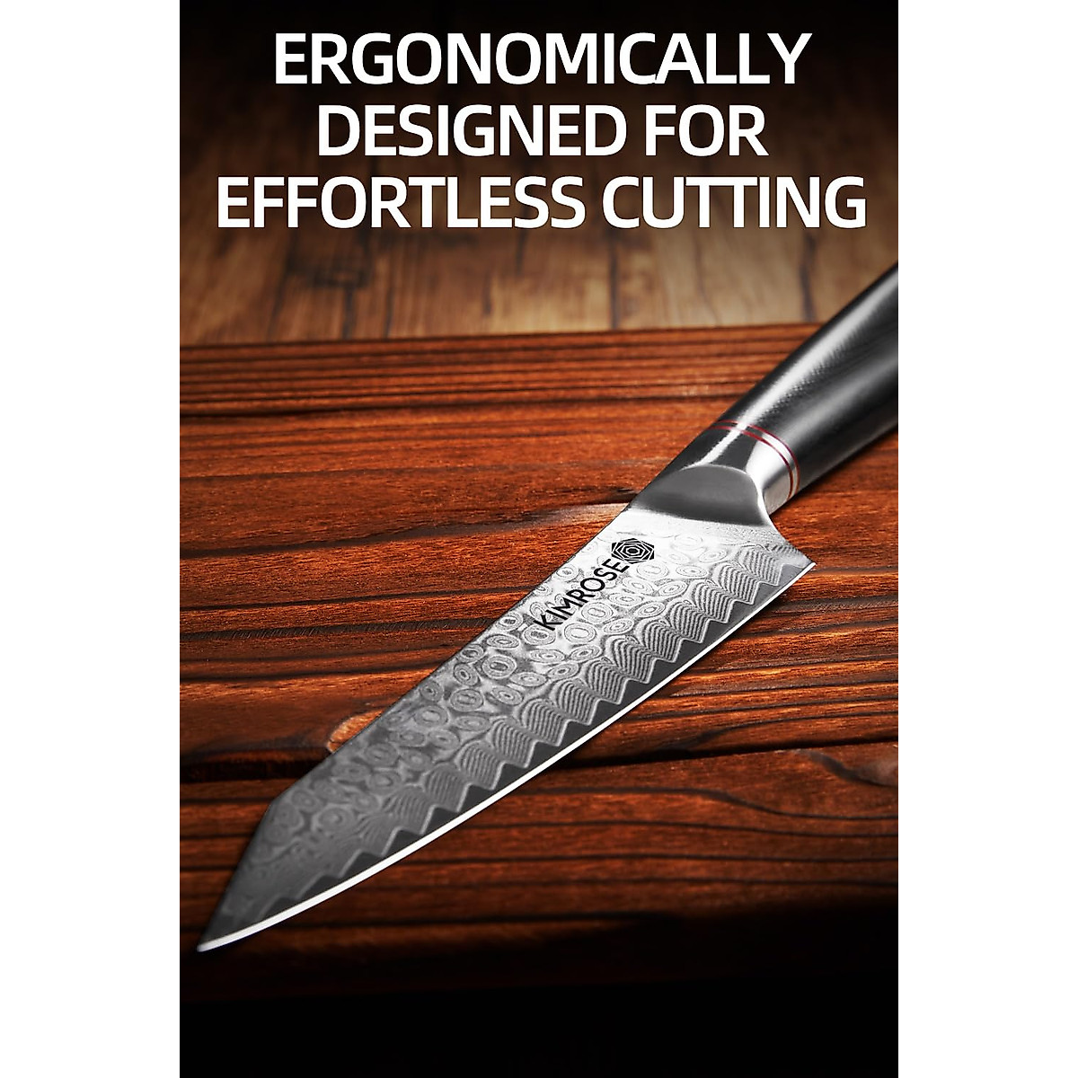 KIMROSE Damascus Utility Knife - 5 inch - 67 Layers 10Cr15CoMoV Alloy Steel - Black G10 Handle - Razor Sharp Kitchen Knife - Petty Knife, Paring - Magnetic Sheath - Gift Box