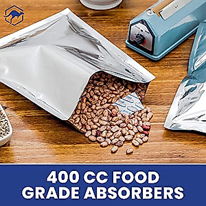 Wallaby 400cc Oxygen Absorbers for Long Term Food Storage 100 count (10х Packs of 10) Bulk - FDA Food Grade Packs for Vacuum Mylar Bags, Airtight Containers Flour Sugar Cereals, Freeze Dryers & Dehydrators
